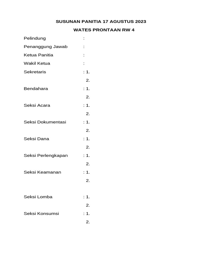 Susunan Panitia 17 Agustus 2023 | PDF