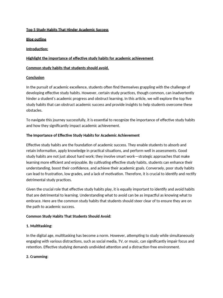 Top 5 Study Habits That Hinder Academic Success | PDF