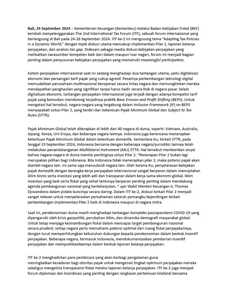 The 2nd International Tax Forum (ITF) | PDF | Taxes | Finance & Money Management