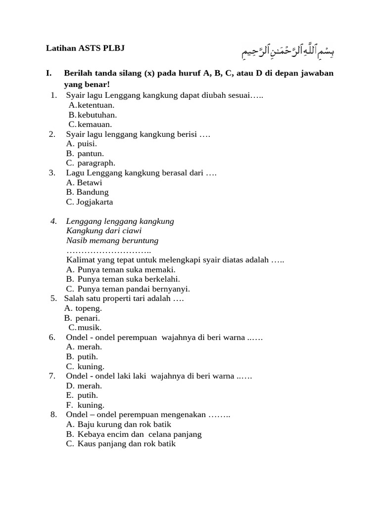 PLBJ Soal Latihan Kelas 2 | PDF