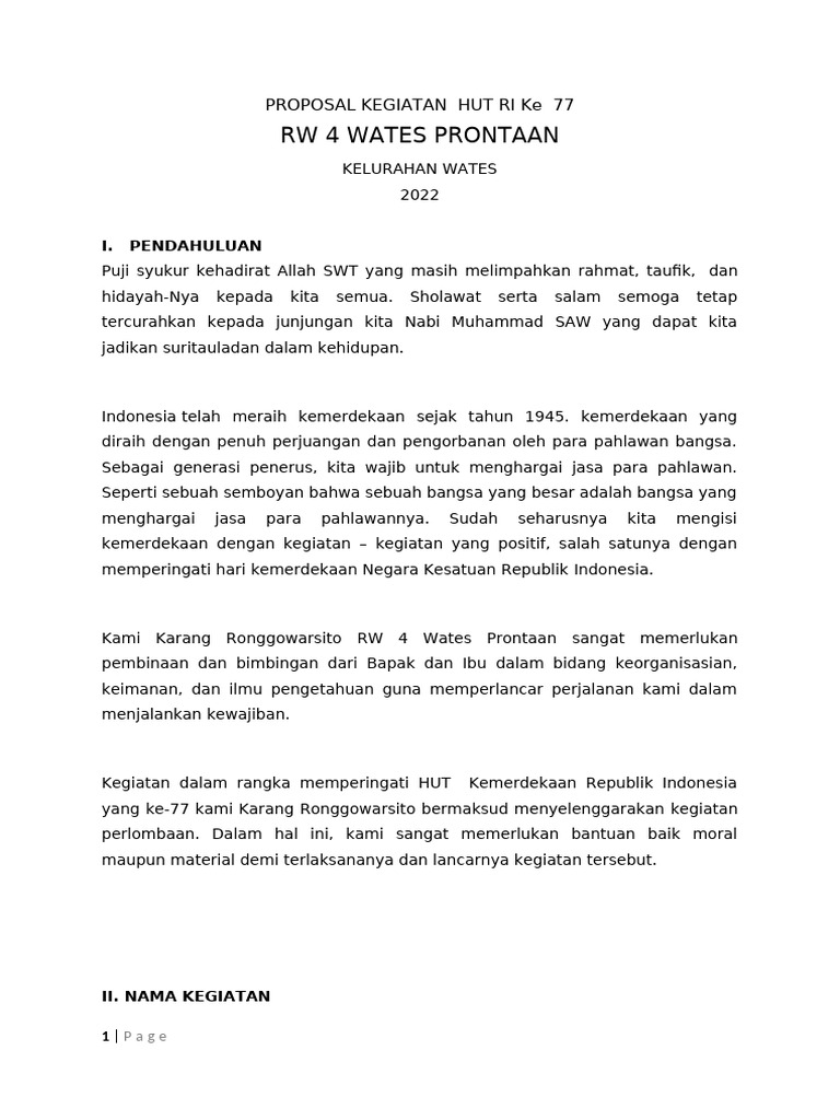 Proposal Lomba Karang Taruna RW 4 2022 | PDF
