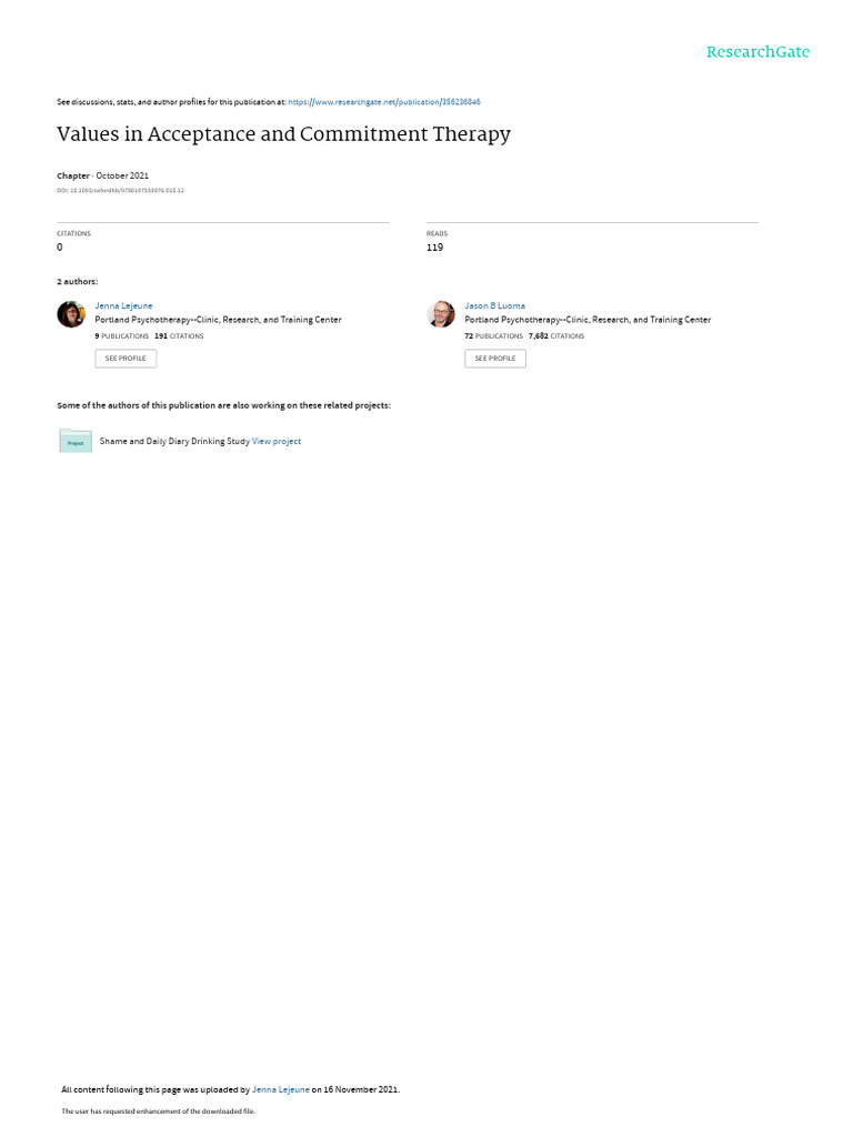 Values in Acceptance and Commitment Therapy | PDF