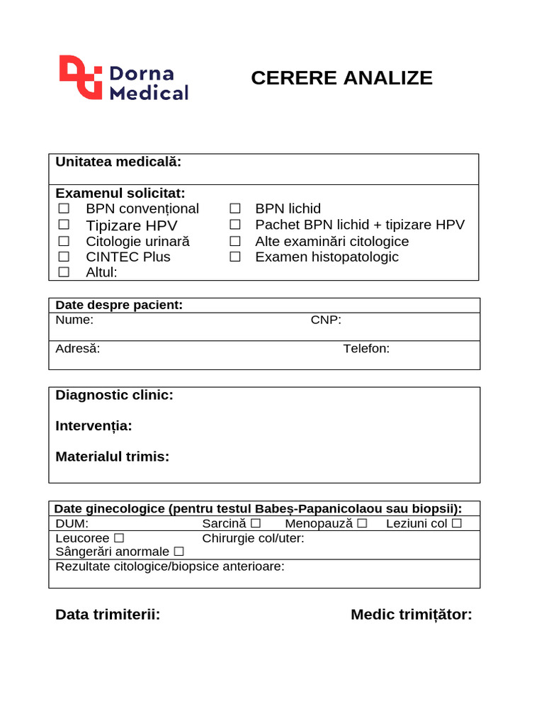 Cerere Analize Pathologi DM | PDF