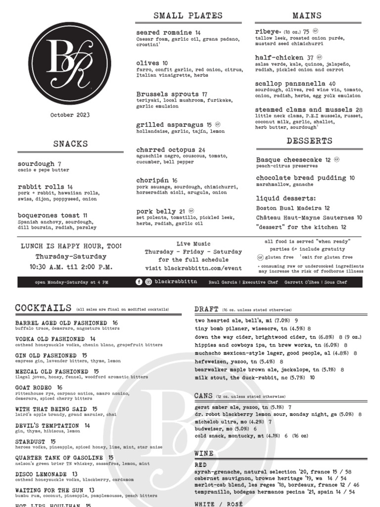 Black Rabbit Restaurant Menu Overview | PDF | Foods | Cuisine