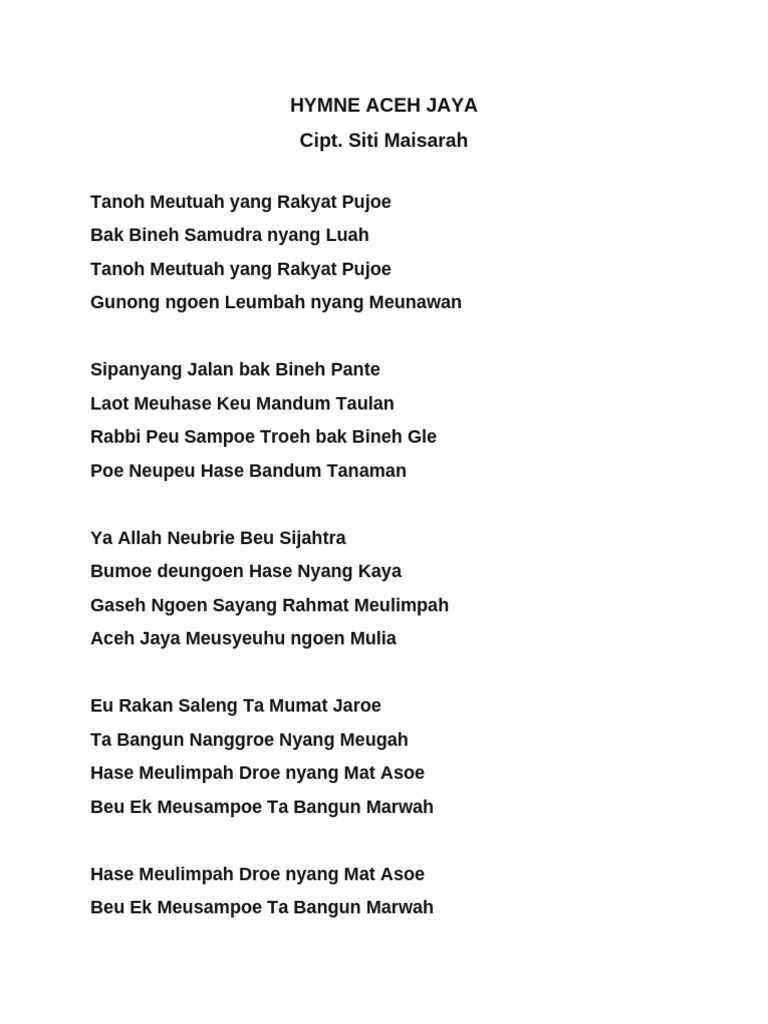 Hymne Aceh Jaya | PDF