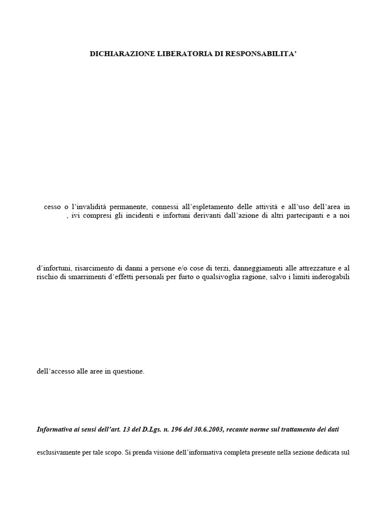 Dichiarazione Liberatoria Di Responsabilita | PDF