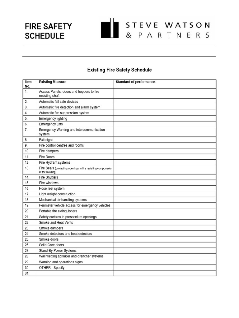 Fire Safety Schedule Steve Watson Amp Partners | PDF