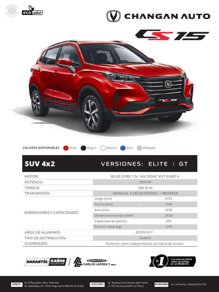 Ficha Tecnica Changan CS15 | PDF