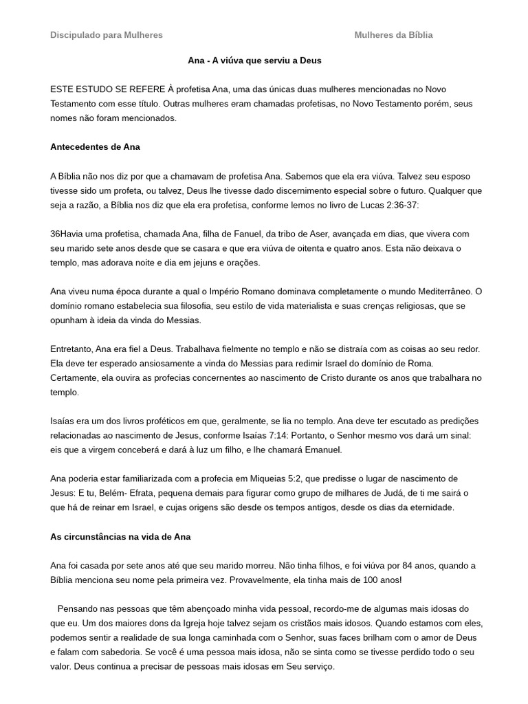 Ana - MULHER DA BÍBLIA | PDF