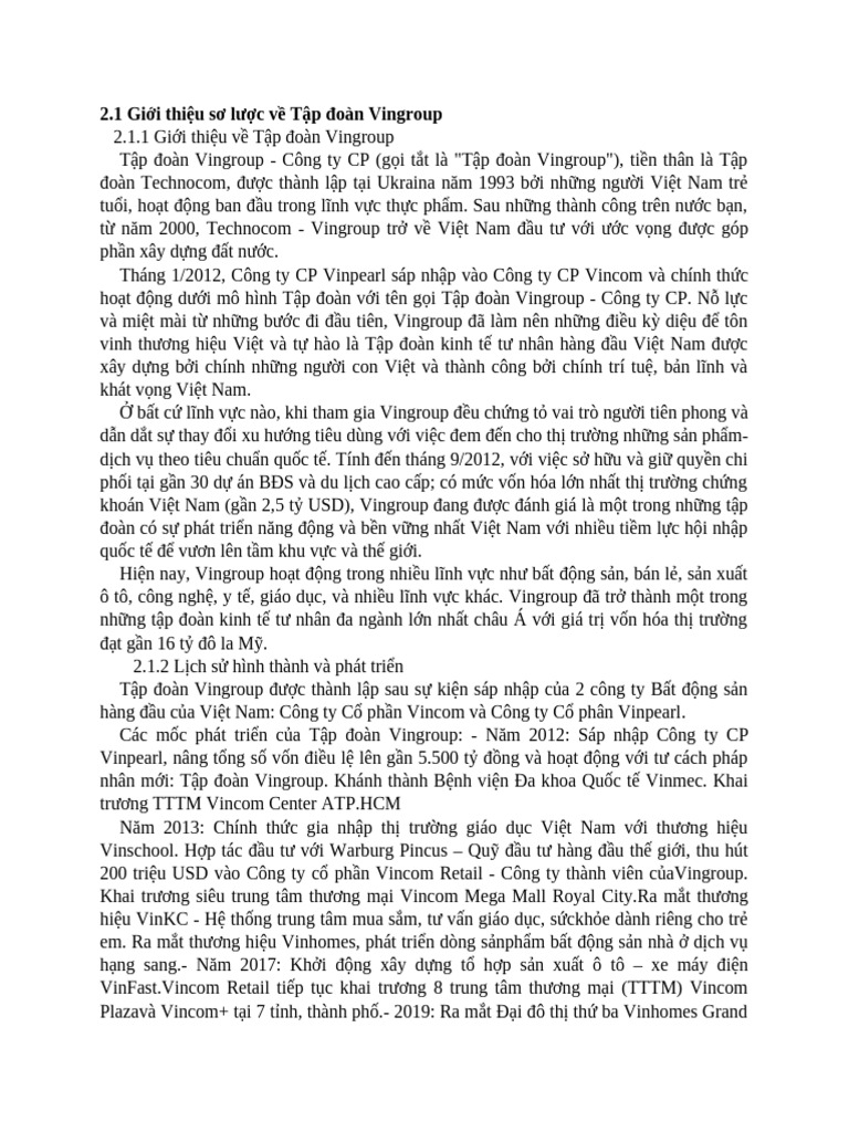 Giới thiệu sơ lược về Tập đoàn Vingroup | PDF
