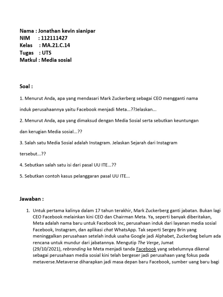 UTS Media Sosial, Jonathan Kevin Sianipar | PDF