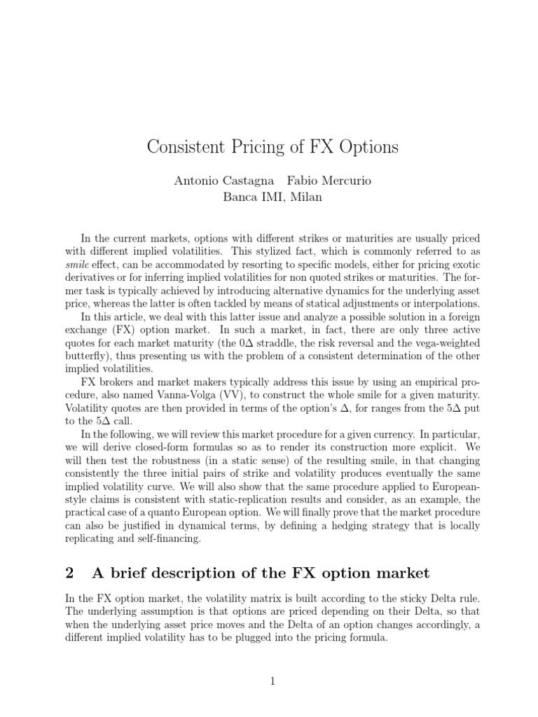 FX Options Pricing with Vanna-Volga | PDF | Greeks (Finance) | Option ...