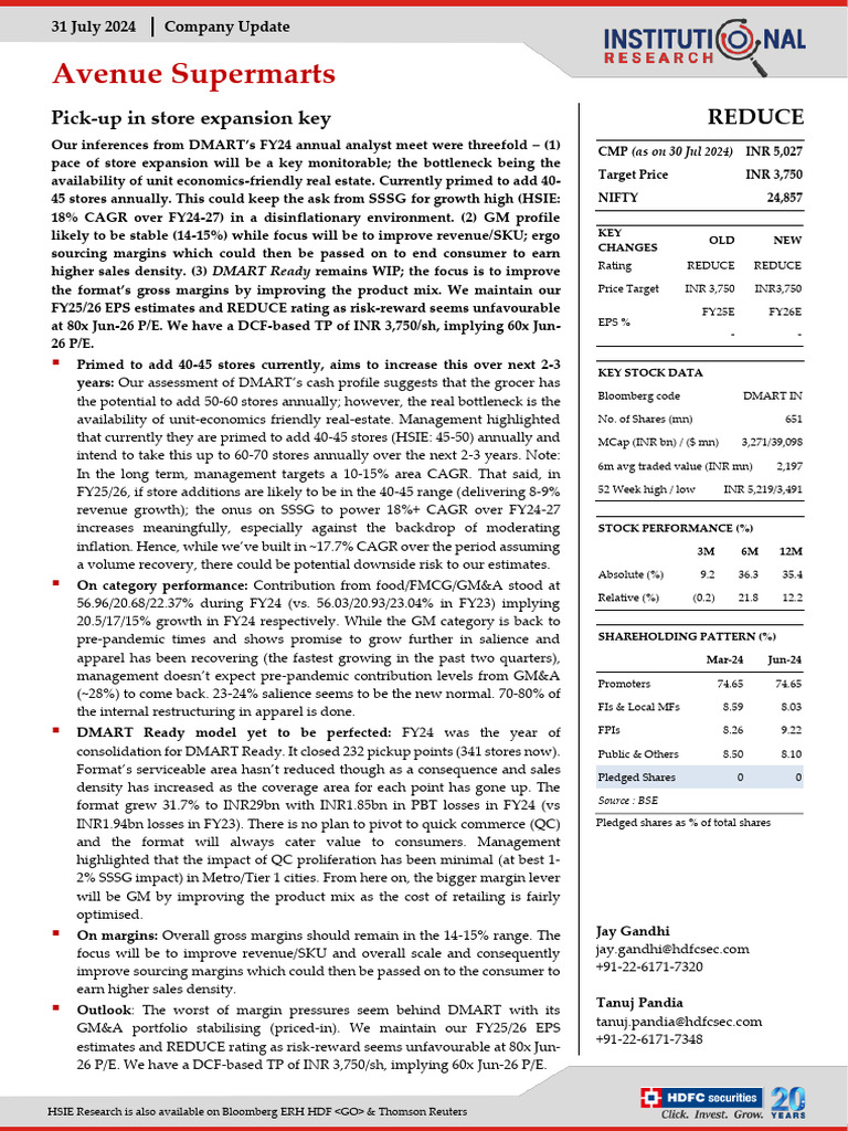 Dmart - Update - Jul24 - HSIE-202407310748132036583 | PDF