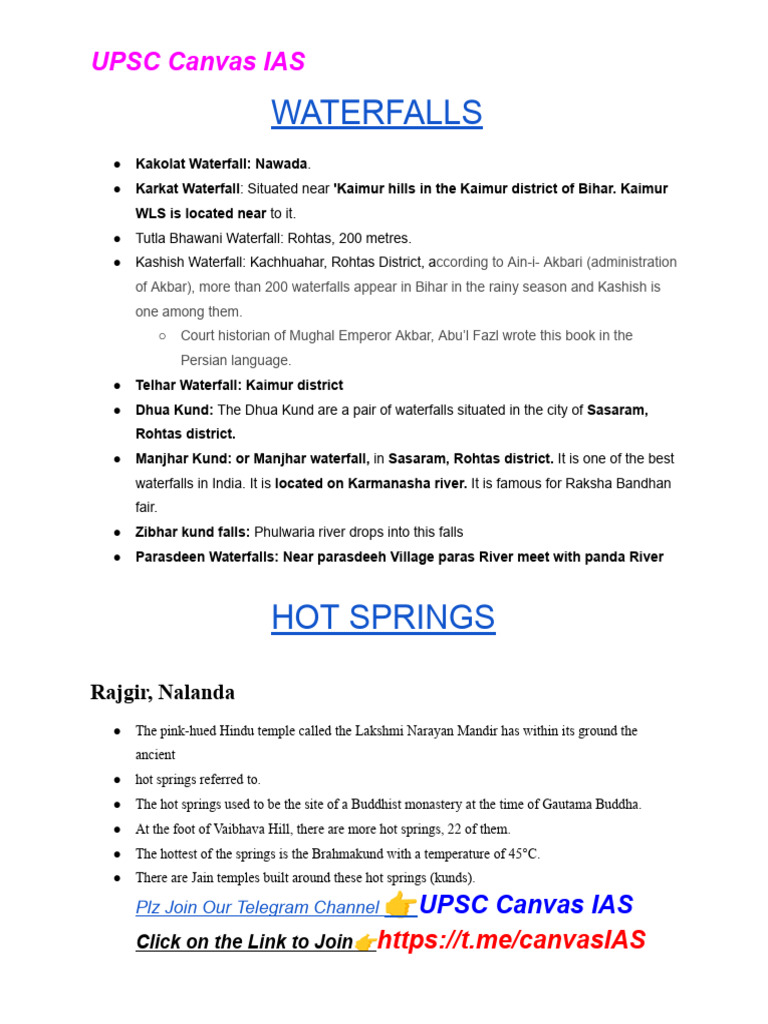 Waterfalls & Springs in Bihar | PDF