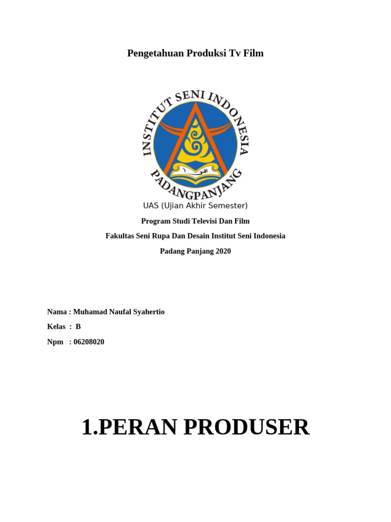 UAS Pengetahuan Produksi TV Dan Film Muhamad Naufal-06208020 | PDF