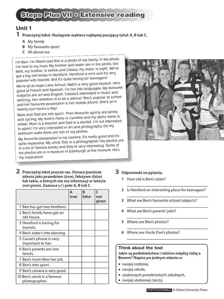 Steps Plus VII_Extensive Reading Worksheets | PDF