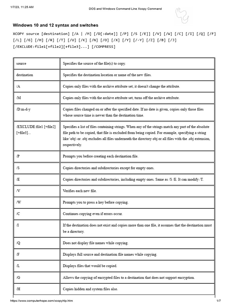 MS-DOS Xcopy Command | PDF
