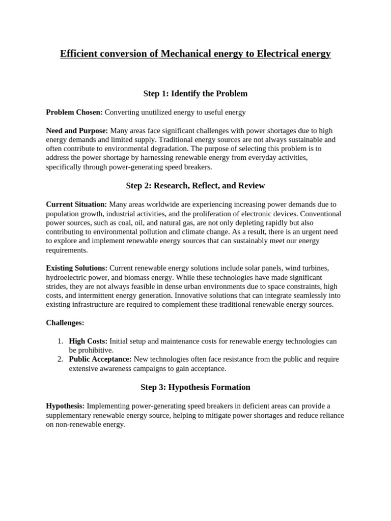 Efficient Conversion of Mechanical Energy To Electrical Energy | PDF