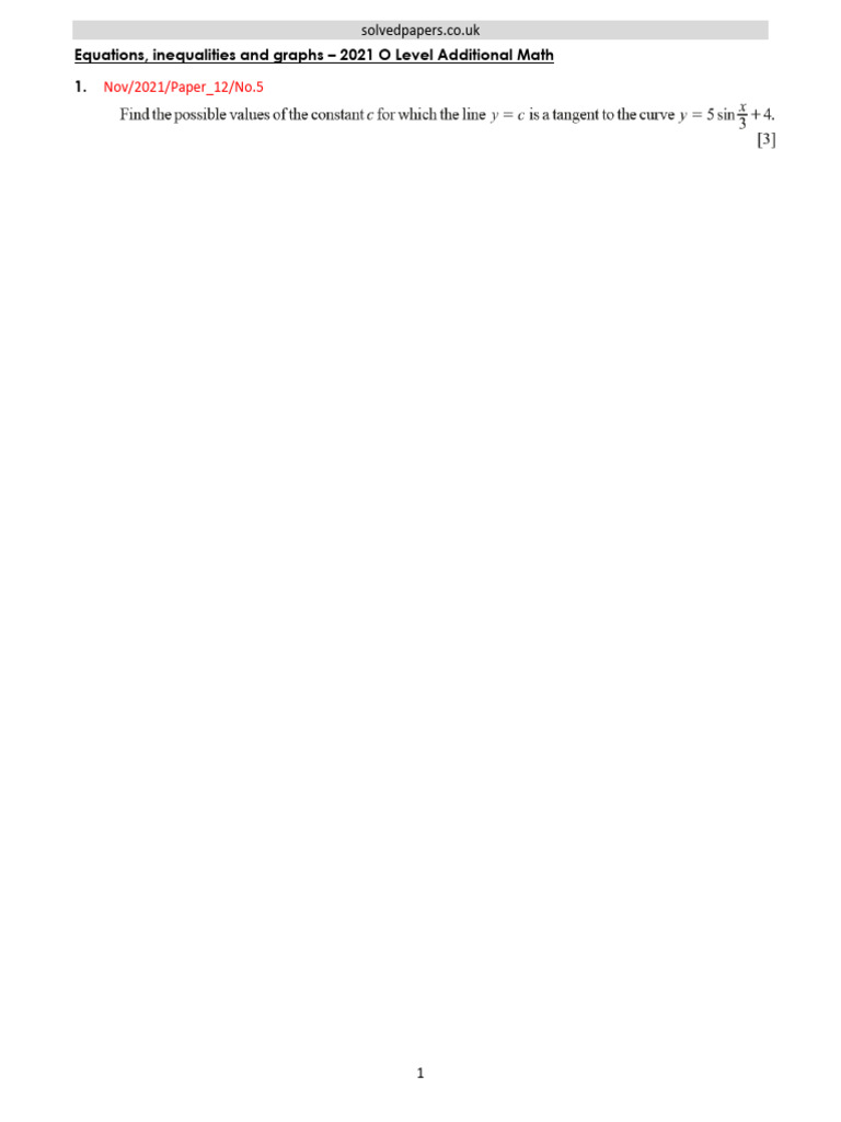 2021 Equations Inequalities and Graphs O Level 4037 | PDF