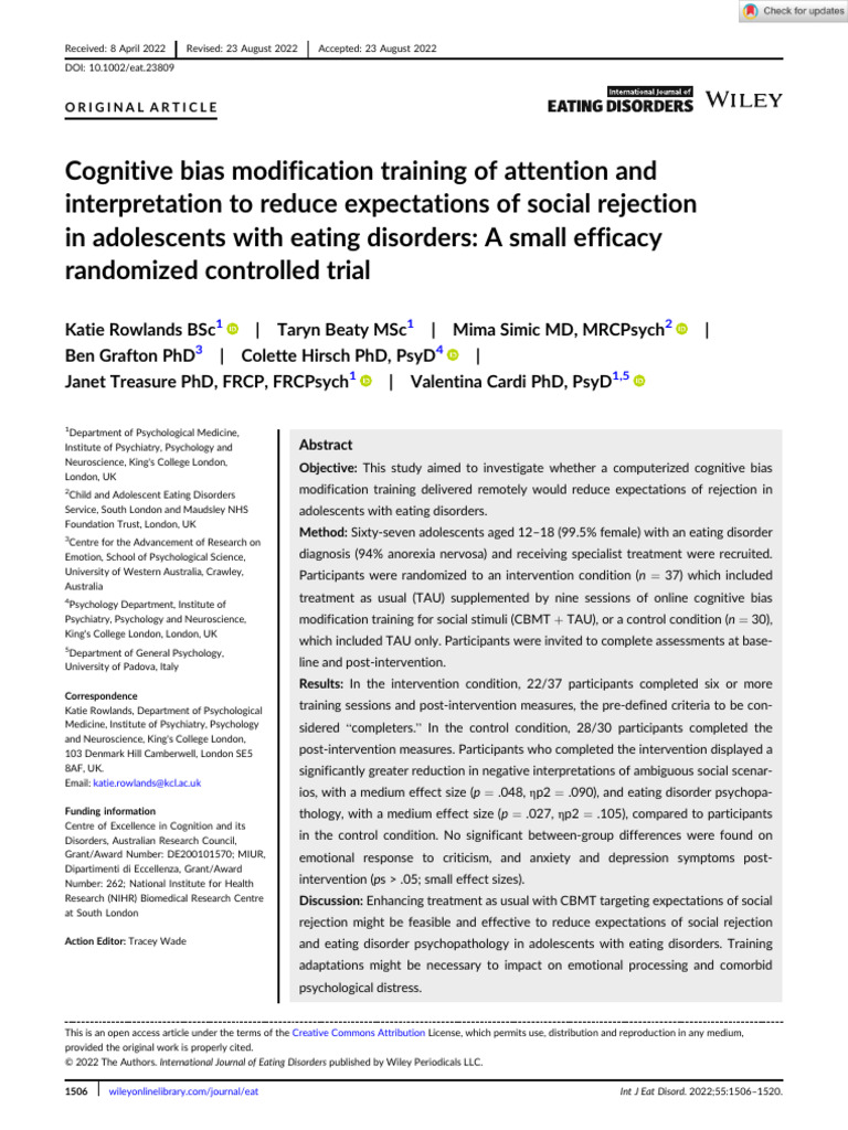 Cognitive Bias Modification Training of Attention And | PDF