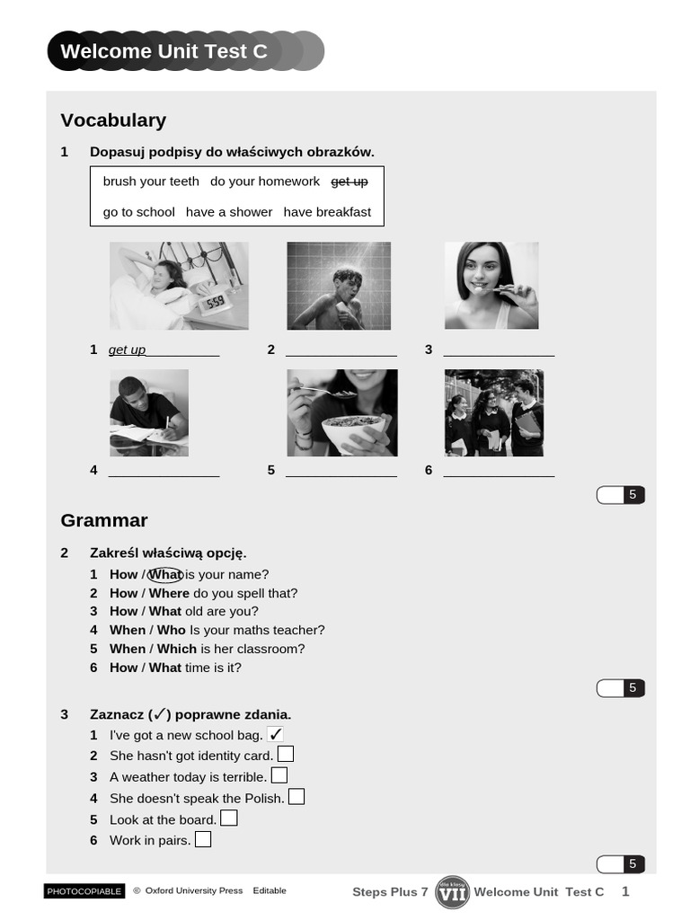 Steps Plus VII - Welcome Unit - C Test | PDF