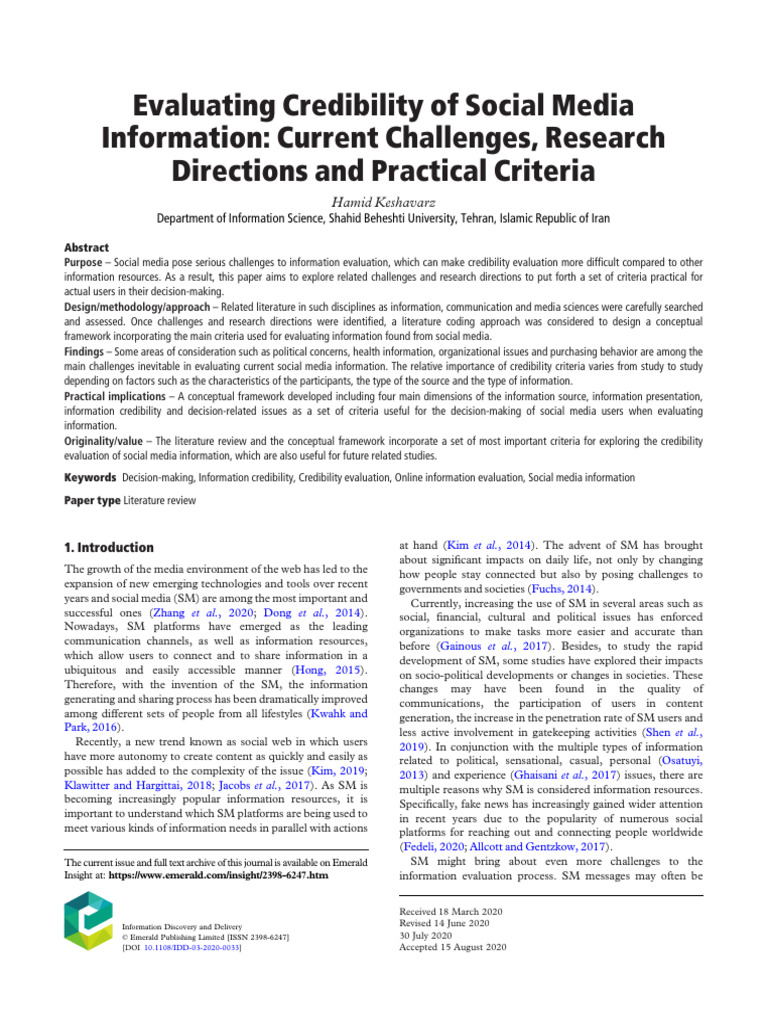 Evaluating Credibility of Social Media | PDF