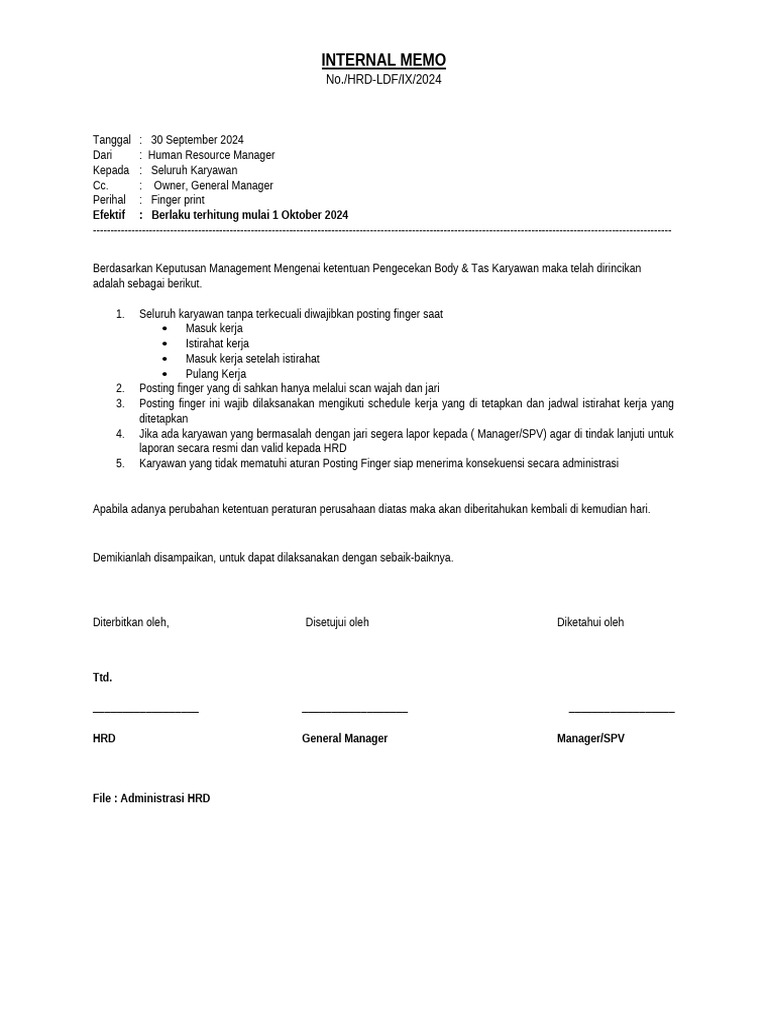 Internal_memo Finger Print | PDF