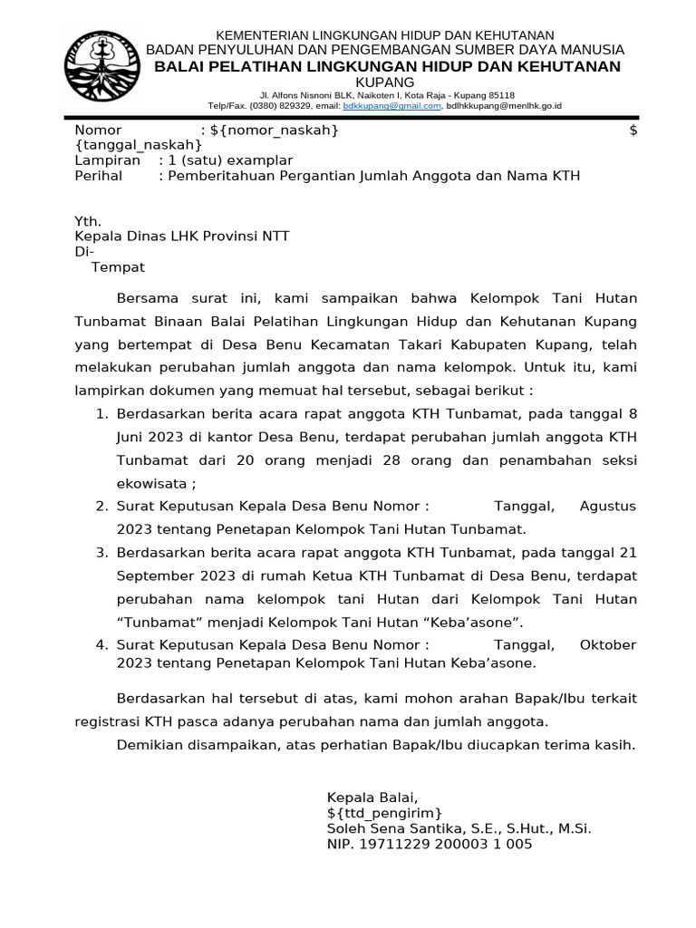 Surat Pemberitahuan KTH Tunbamat Oke | PDF
