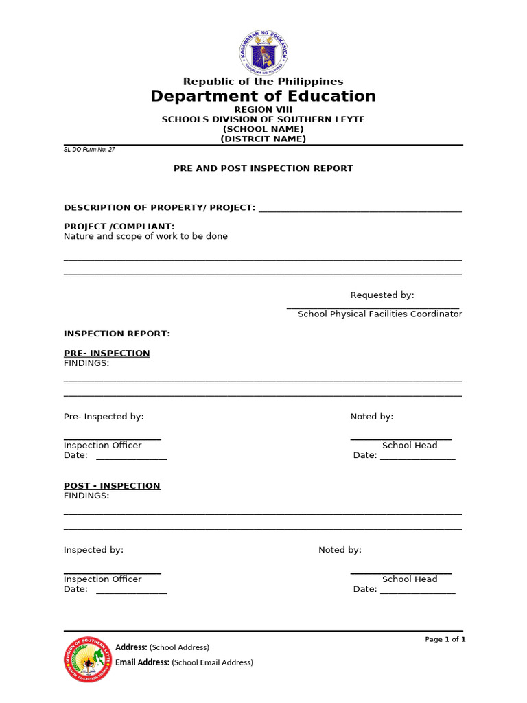 Pre and Post Inspection Report | PDF