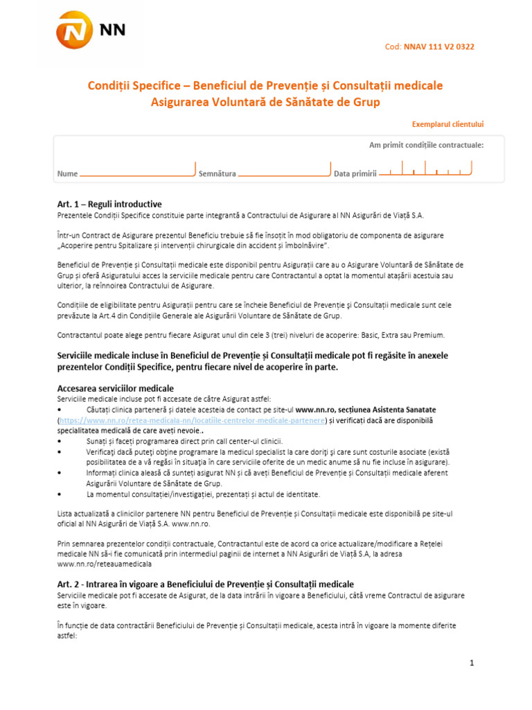 Conditii Specifice - Preventie Si Consultatii Medicale - Asigurarea ...