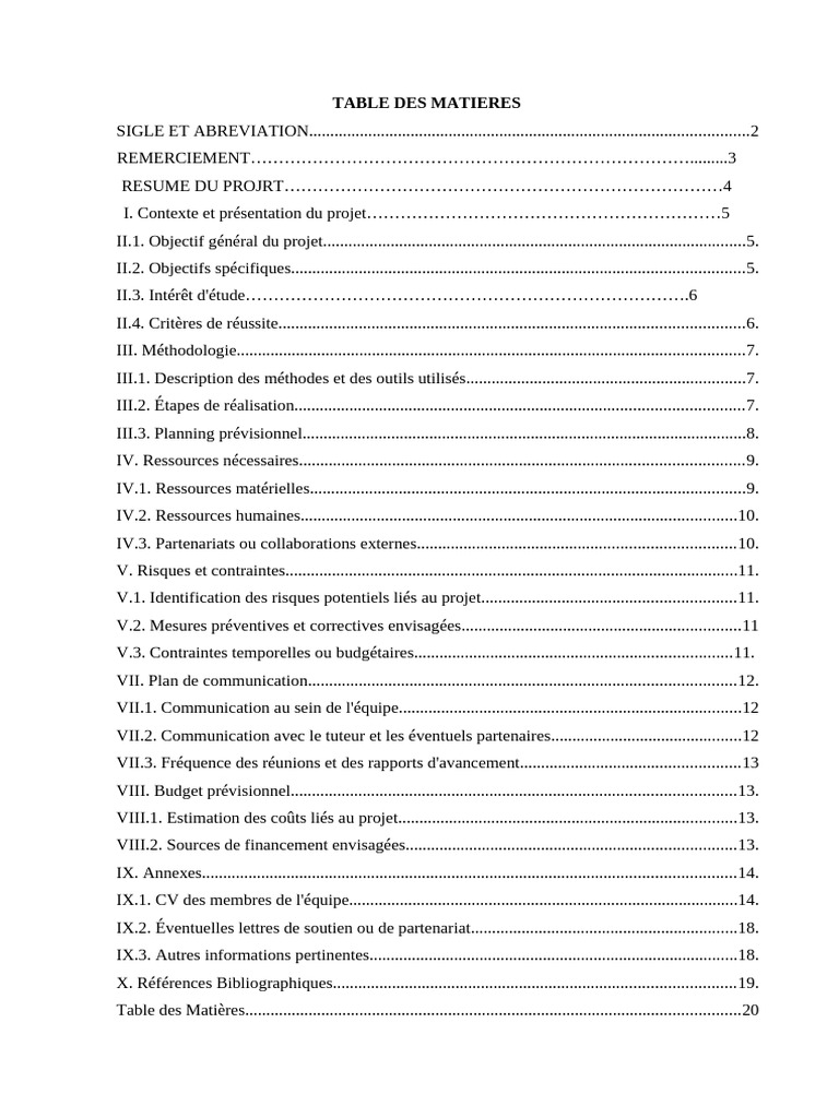 Table Des Matiere Vrai | PDF
