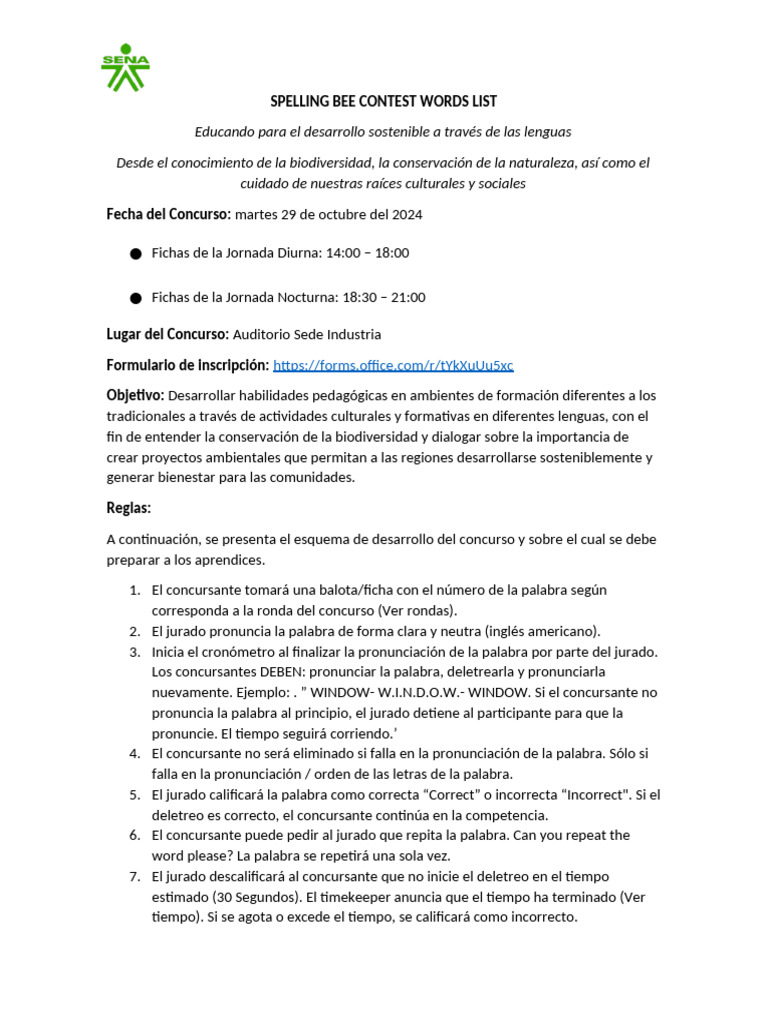 Spelling Bee Contest Words List | PDF