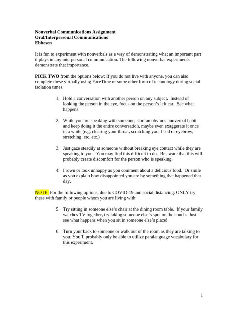 Nonverbal Communication Assignment | PDF