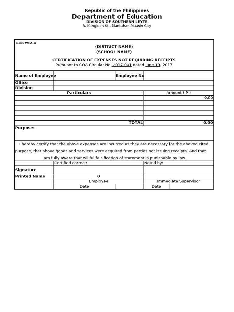 Certification of Expenses Not Requiring Receipts (CENRR) | PDF