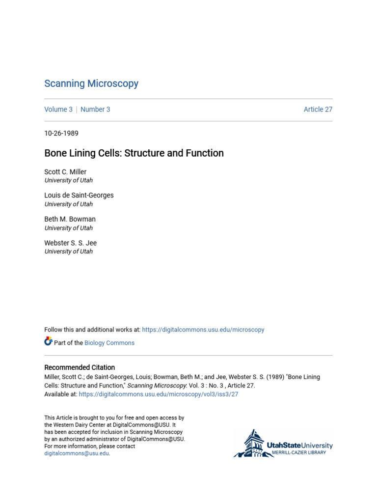Bone Lining Cells - Structure and Function | PDF