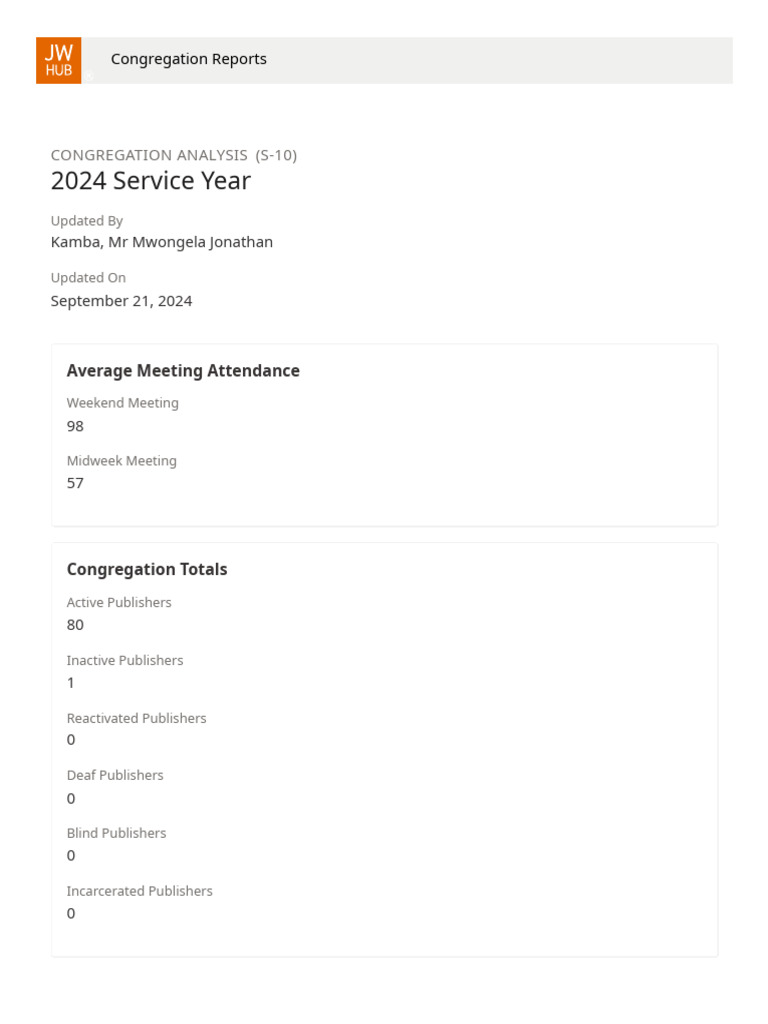 Congregation Reports __ Jehovah’s Witnesses | PDF