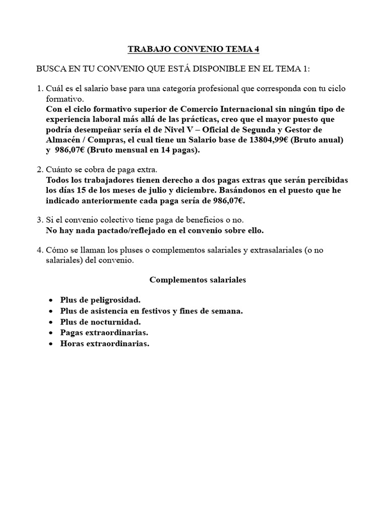 Trabajo Convenio Colectivo Tema 4 | PDF
