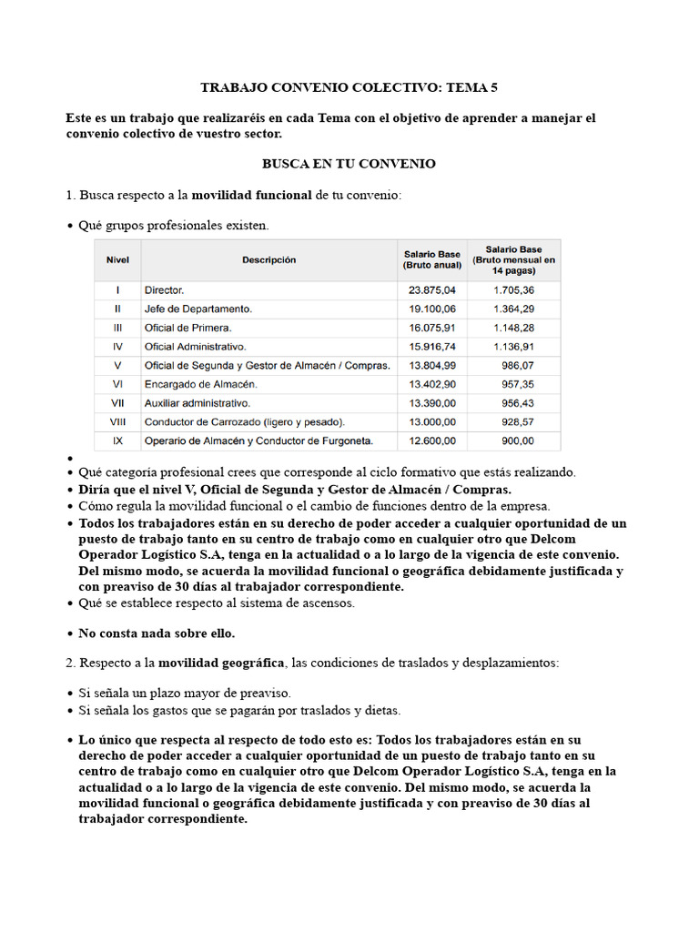Trabajo convenio colectivo Tema 5) | PDF
