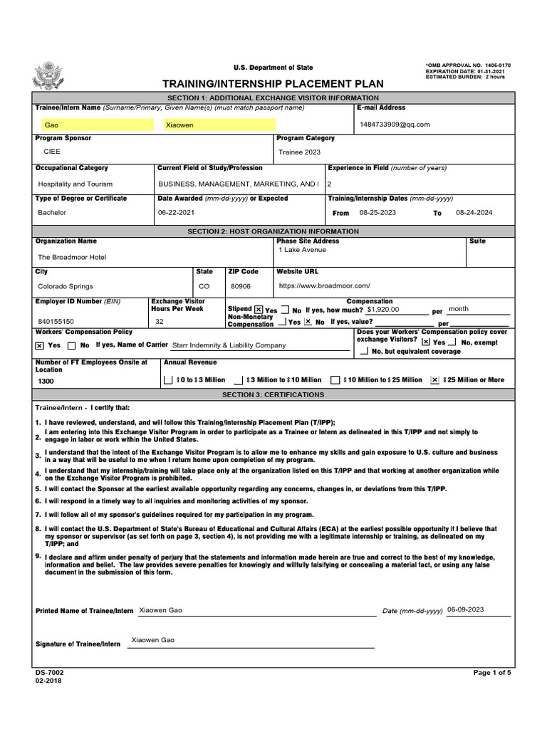 Xiaowen Gao-Training Plan1 | PDF