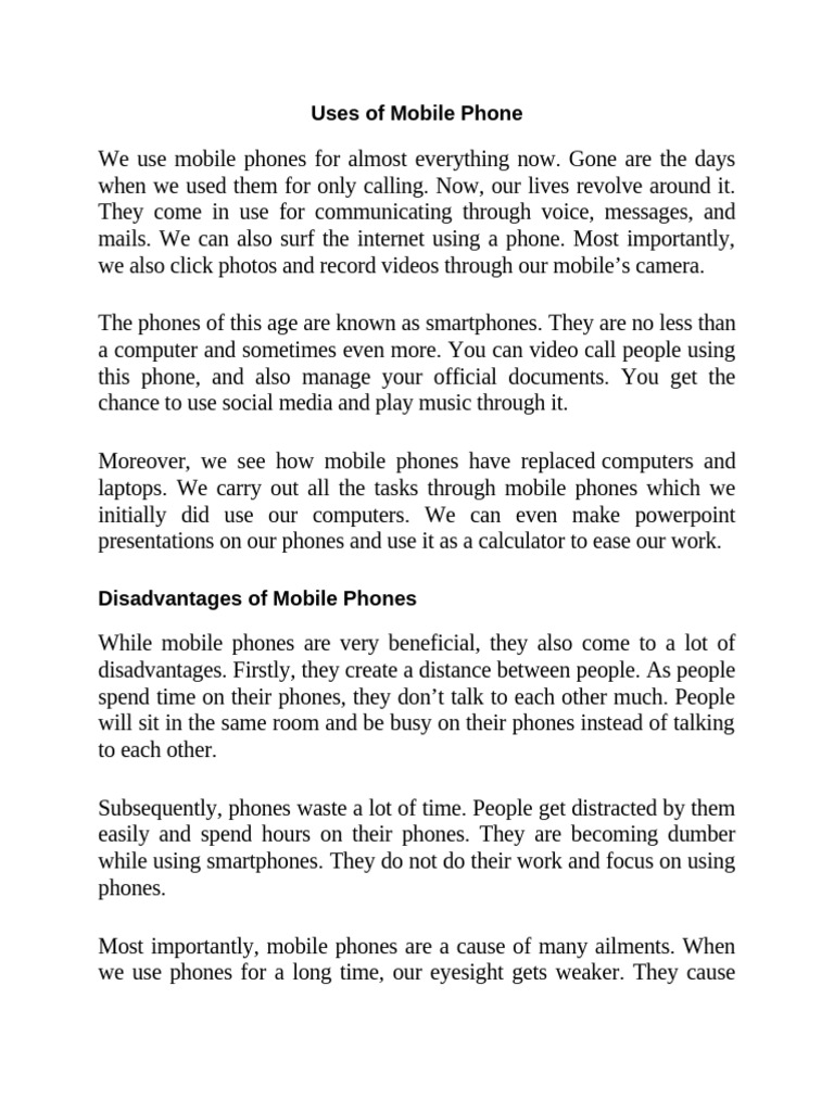 Uses of Mobile Phone | PDF