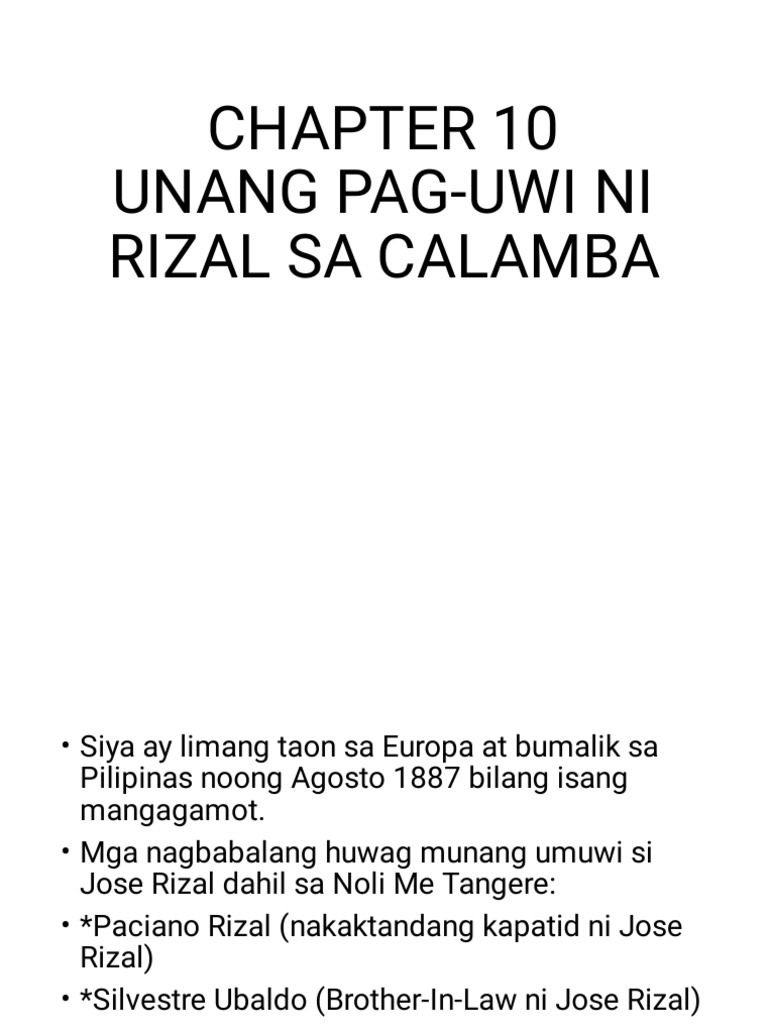 Chapter 10 Unang Pag Uwi Ni Rizal Sa Calamba | PDF