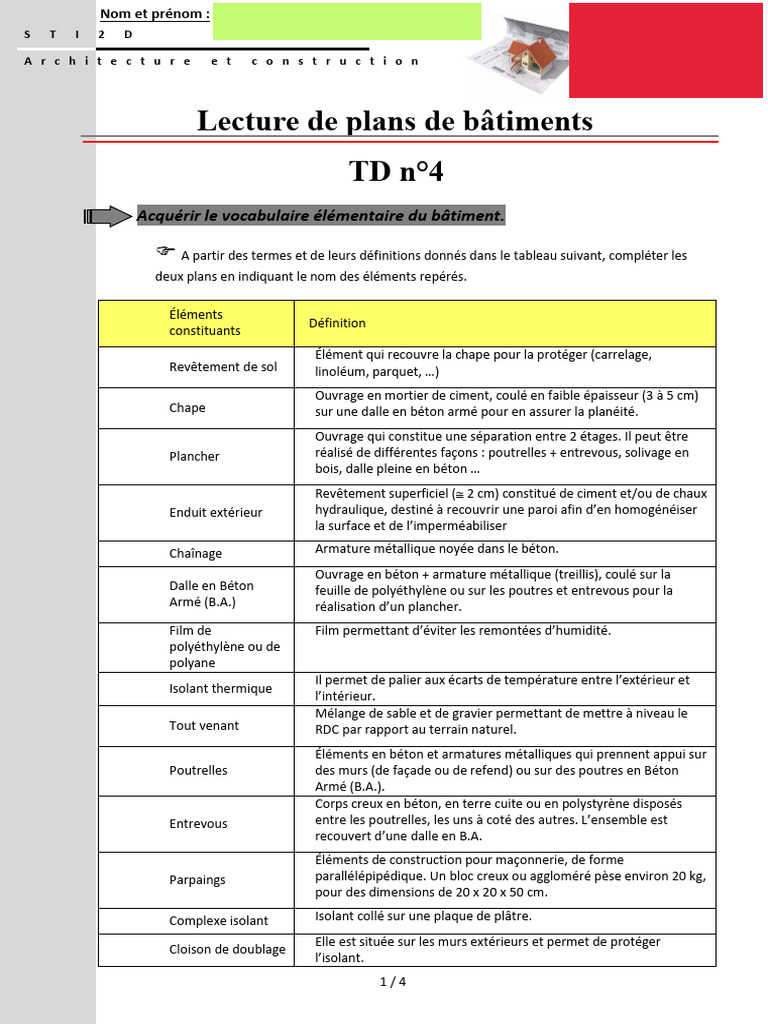 9-TD4 - Vocabulaire - Genie - Civil Élève | PDF