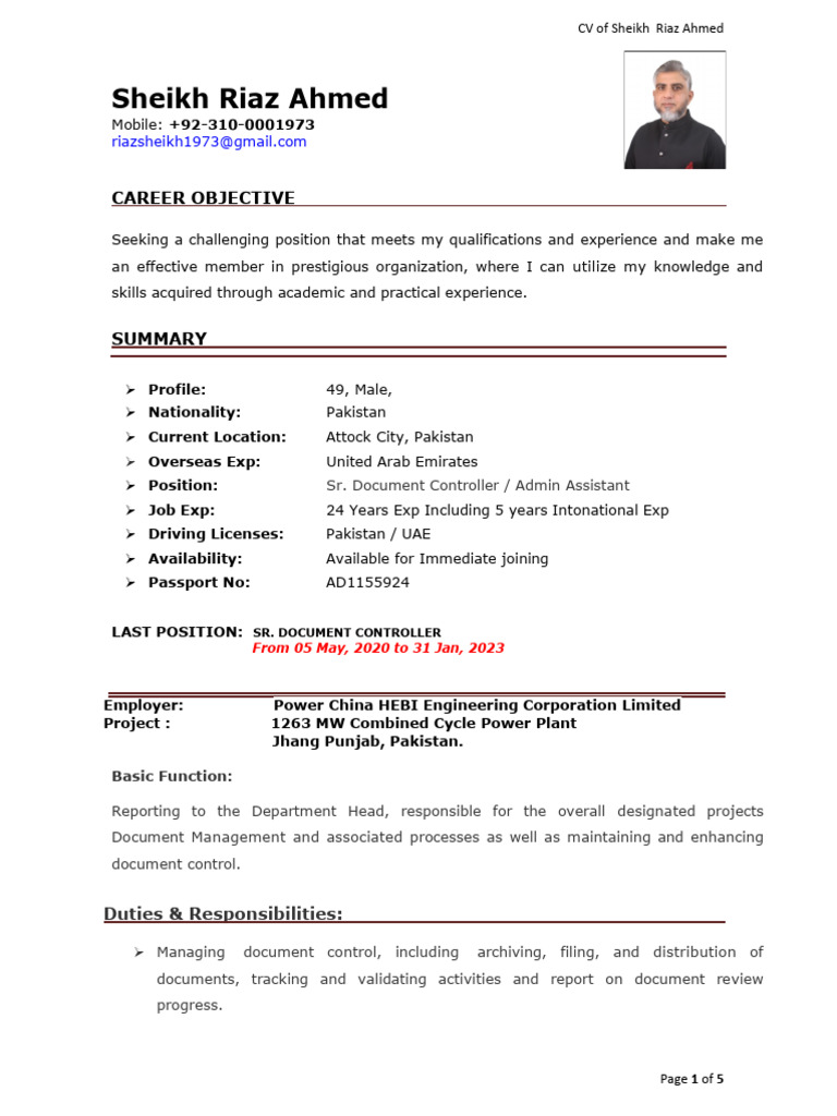 Resume - Sheikh Riaz Ahmed - DocumentController | PDF