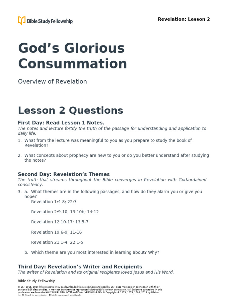 Revelation Adult Questions Lesson 02 Word Pdf