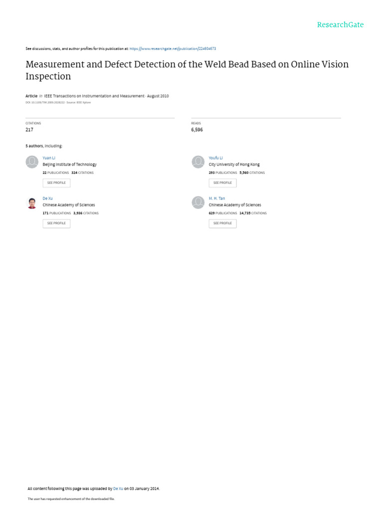 Measurement and Defect Detection of The Weld Bead | PDF