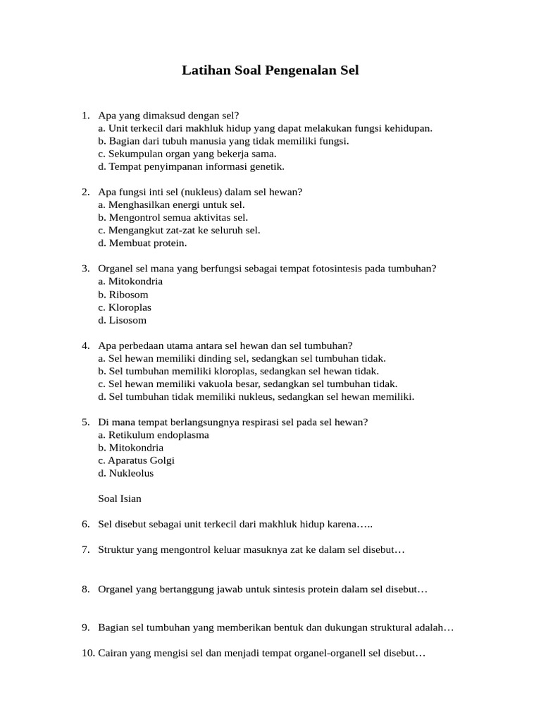 Latihan Soal Pengenalan Sel | PDF