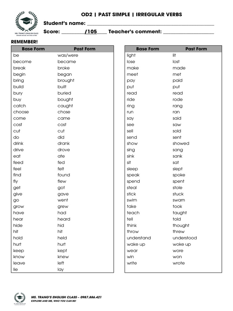 G3.Past simple_Irregular Verbs | PDF