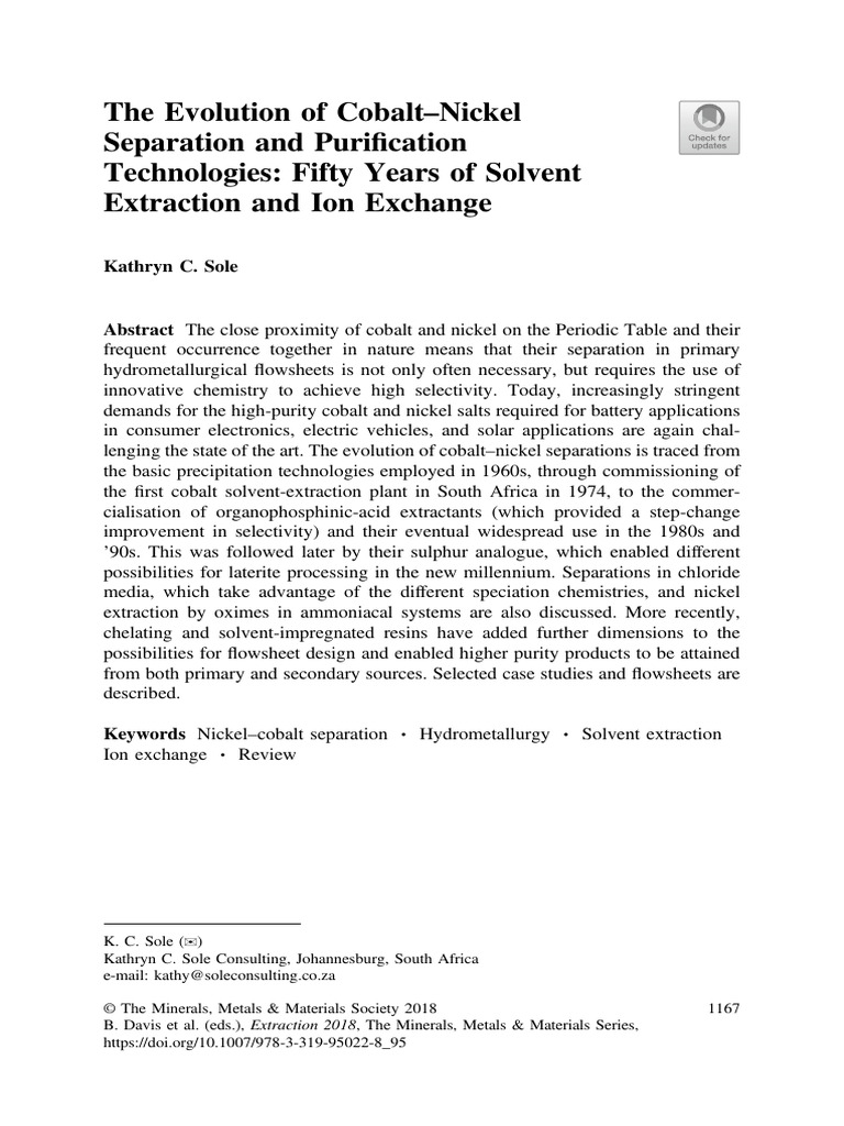 The Evolution of Cobalt-Nickel Separation and Purification Technologies Fifty Years of Solvent ...