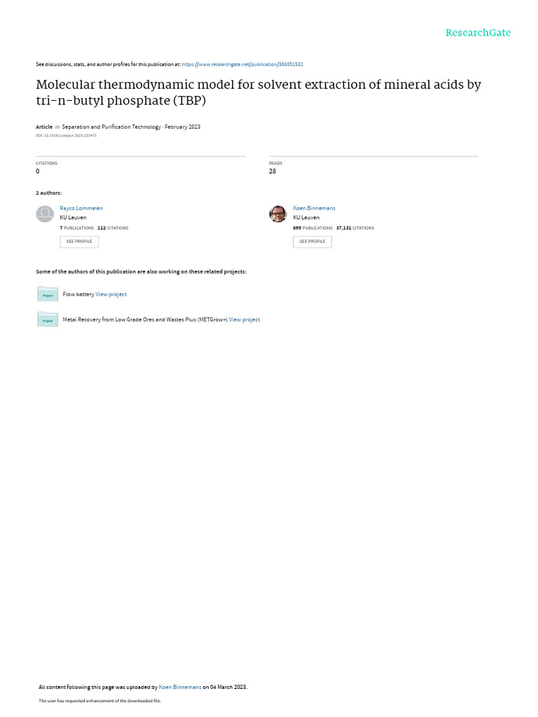 Molecular Thermodynamic Model For Solvent Extraction of Mineral Acids ...
