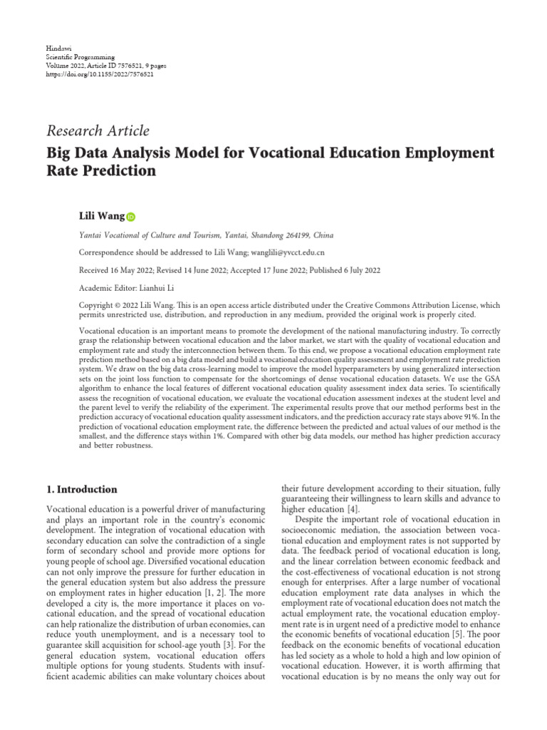 Big Data Analysis Model For Vocational Education E | PDF